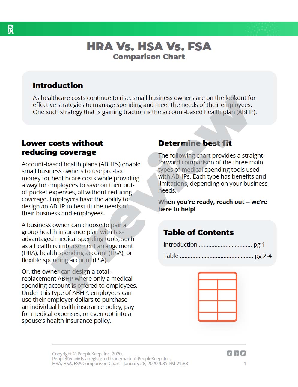 HRA vs. HSA vs. FSA Comparison Chart